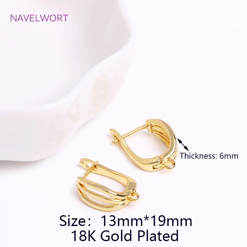Фурнитура для сережек, латунные крючки с позолотой 18 карат, NAVELWORT, 8 4 pieces, 18K gold plated