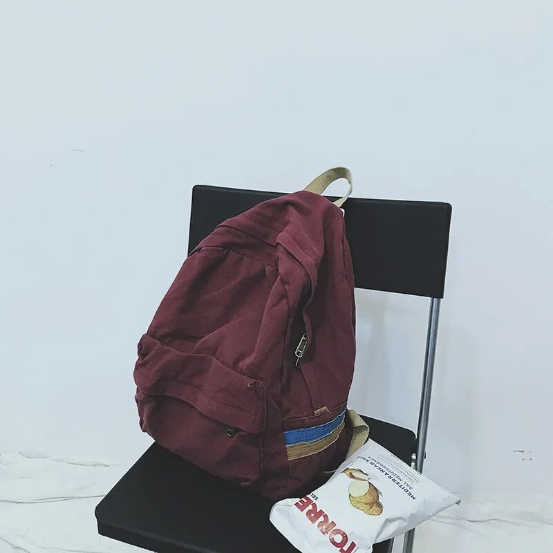 Хлопковая школьная женский рюкзак для студентов в стиле ретро для подростков, винтажный экологичный мягкий повседневный рюкзак в Корейском стиле для книг Бордовый, бордовый