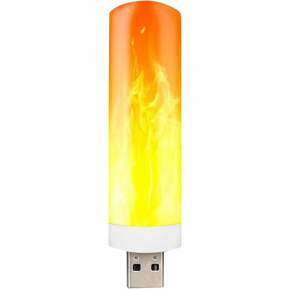 Светодиодная лампа-свеча с питанием от USB, ночник с эффектом мерцания пламени,1, Теплый свет 1500К