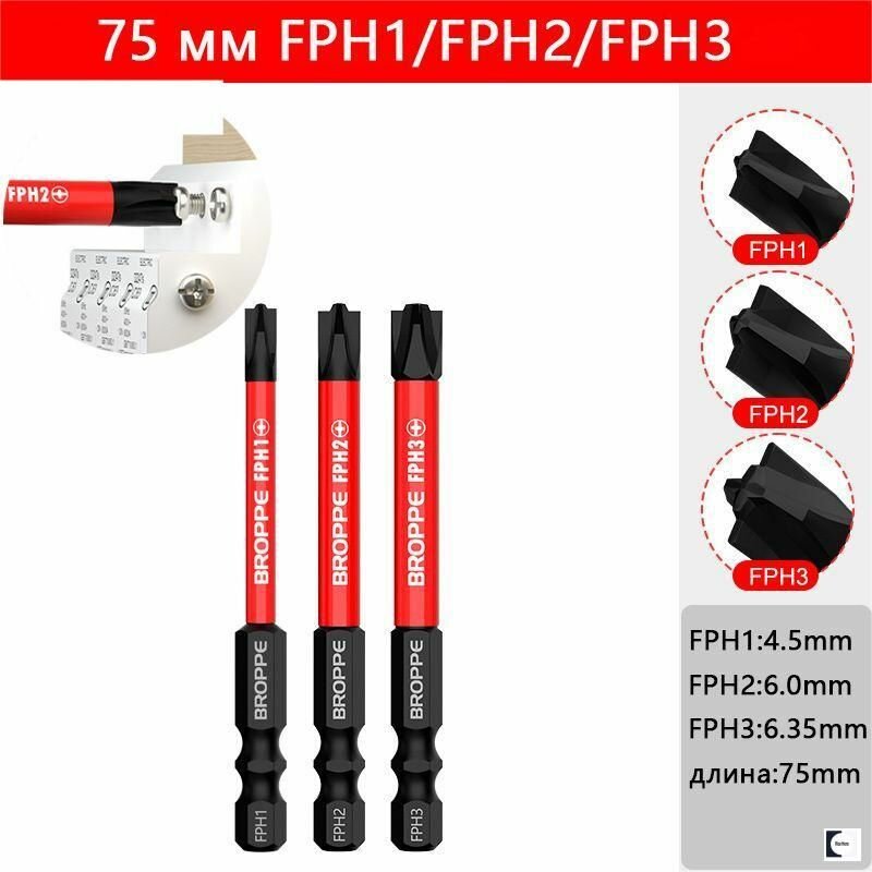 PZ/FL Набор отверток для автоматов/розетки, магнитные биты для электрика, шестигранный хвостовик, 75 мм FPH1/FPH2/FPH3