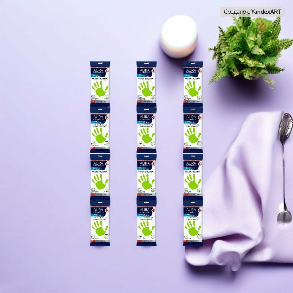Aura Влажные антибактериальные салфетки, 20 шт, 12 уп.