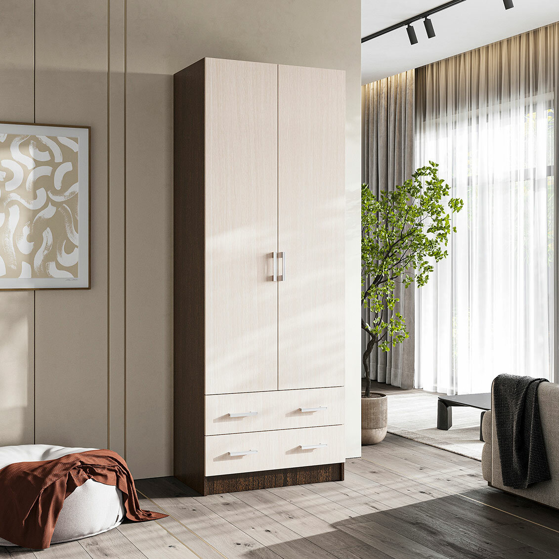 Дуэт шкаф 2-х ств (800*2200*500 мм) ясень шимо темный/ясень шимо светлый