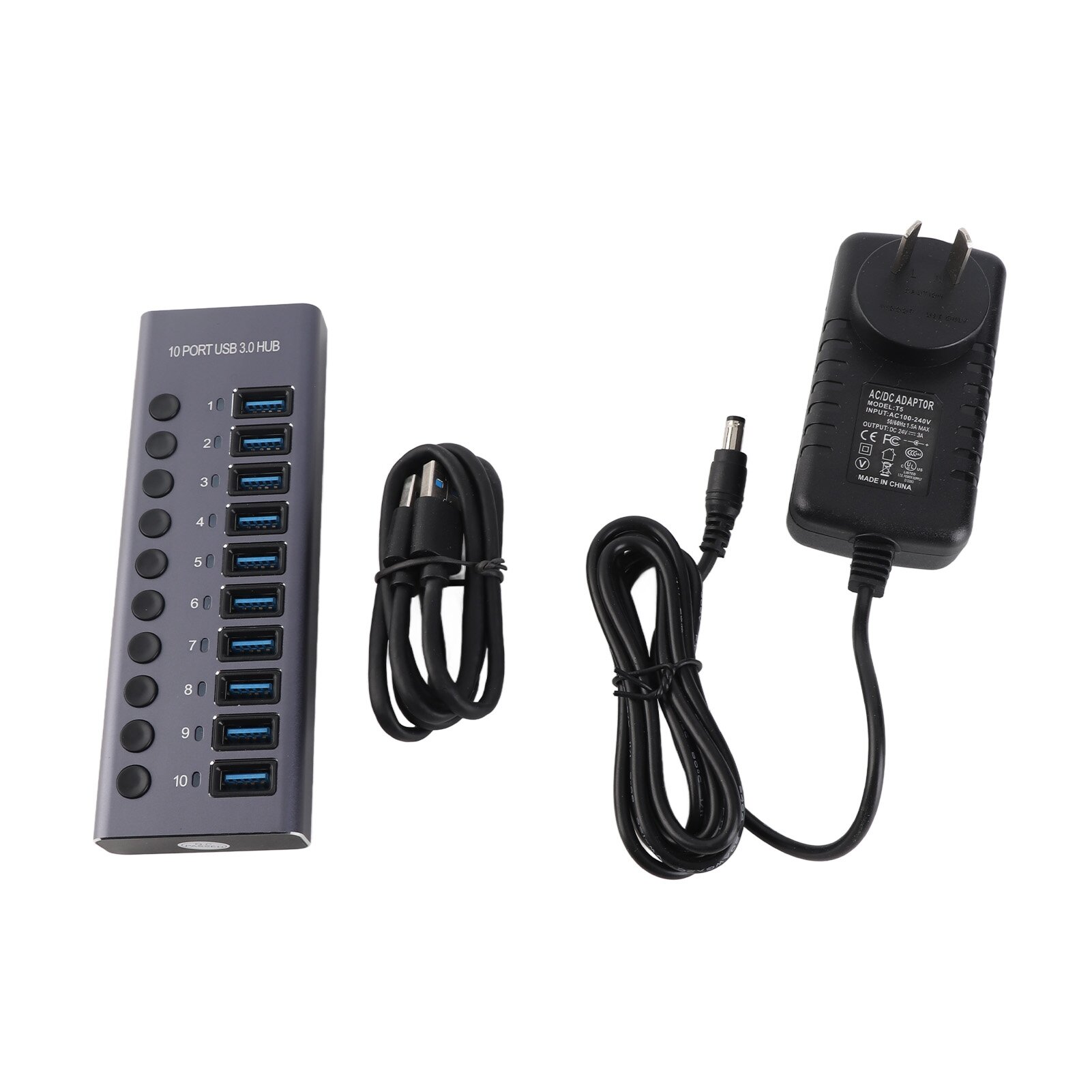 USB 3.0 концентратор данных, 10-портовый коммутатор-разветвитель с адаптером питания 60 Вт для ноутбука, ПК, игровой консоли, 100–240 В, австралийская вилка.