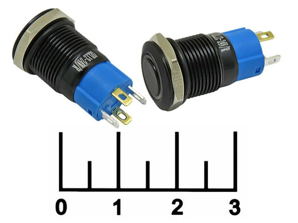 Кнопка 12A-P10DZ/ER с фиксацией антивандальная красная 24V (12мм) (круг) 4 контакта (черный мет)