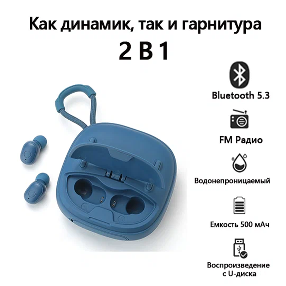 Беспроводная гарнитура beutyone, Динамик Bluetooth, Портативные Bluetooth-колонки и наушники 2 В 1, синий