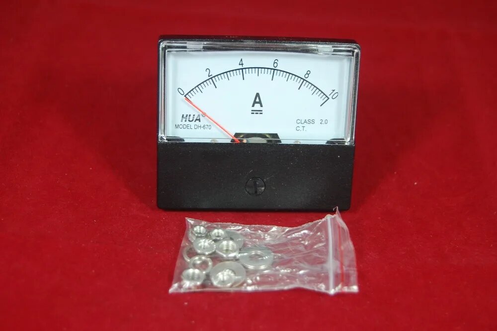 Аналоговый амперметр, 1 шт, постоянный ток, 10 А, панель, амперметр, измеритель тока 670, 60*70 мм, 0-10A, прямое подключение постоянного тока, шунт не требуется