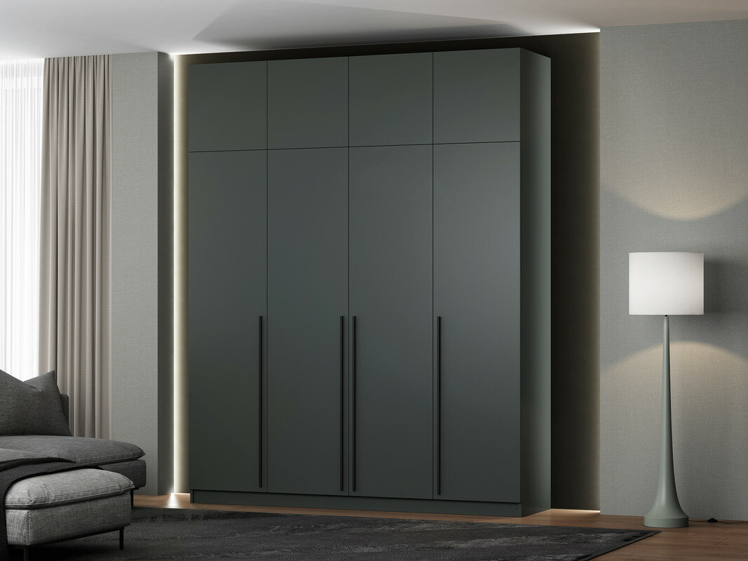 Шкаф для одежды распашной четырехдверный с антресолью Нигмат 4-А, Мебель в прихожую и спальню, Антрацит