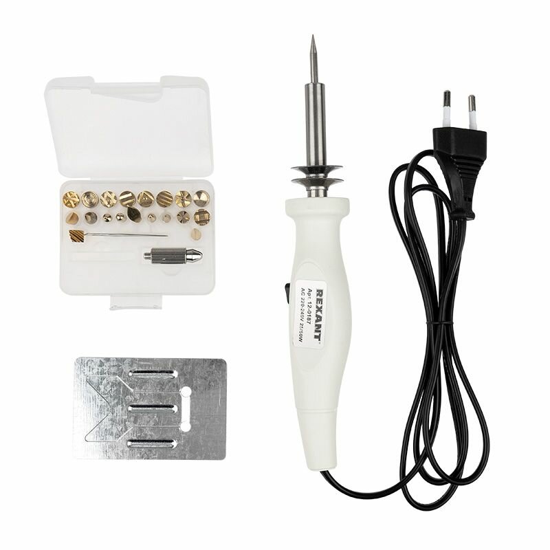 Выжигатель (набор паяльник - выжигатель), пирограф, 30/50Вт, 230В, 21 насадка + подставка, коробка REXANT