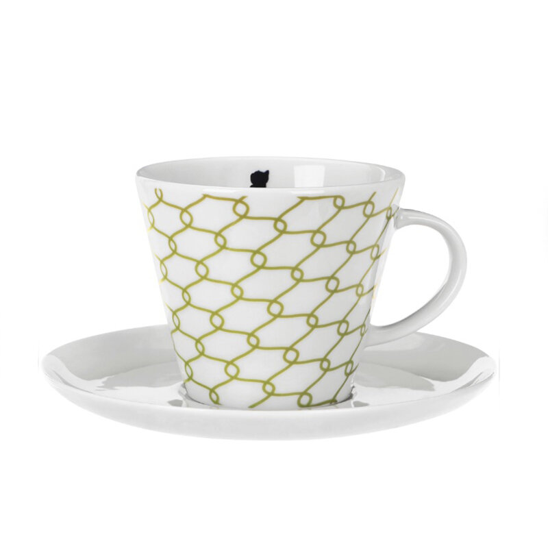 Пара чайная Thun1794 Tom Кошка с клубком, салатовая сетка 260мл 16см