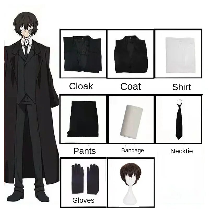 Косплей костюм Дазай Осаму черный L, costume wig