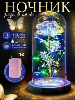 "Ночник Роза в колбе с LED-подсветкой - романтический подарок для женщин на День рождения,
