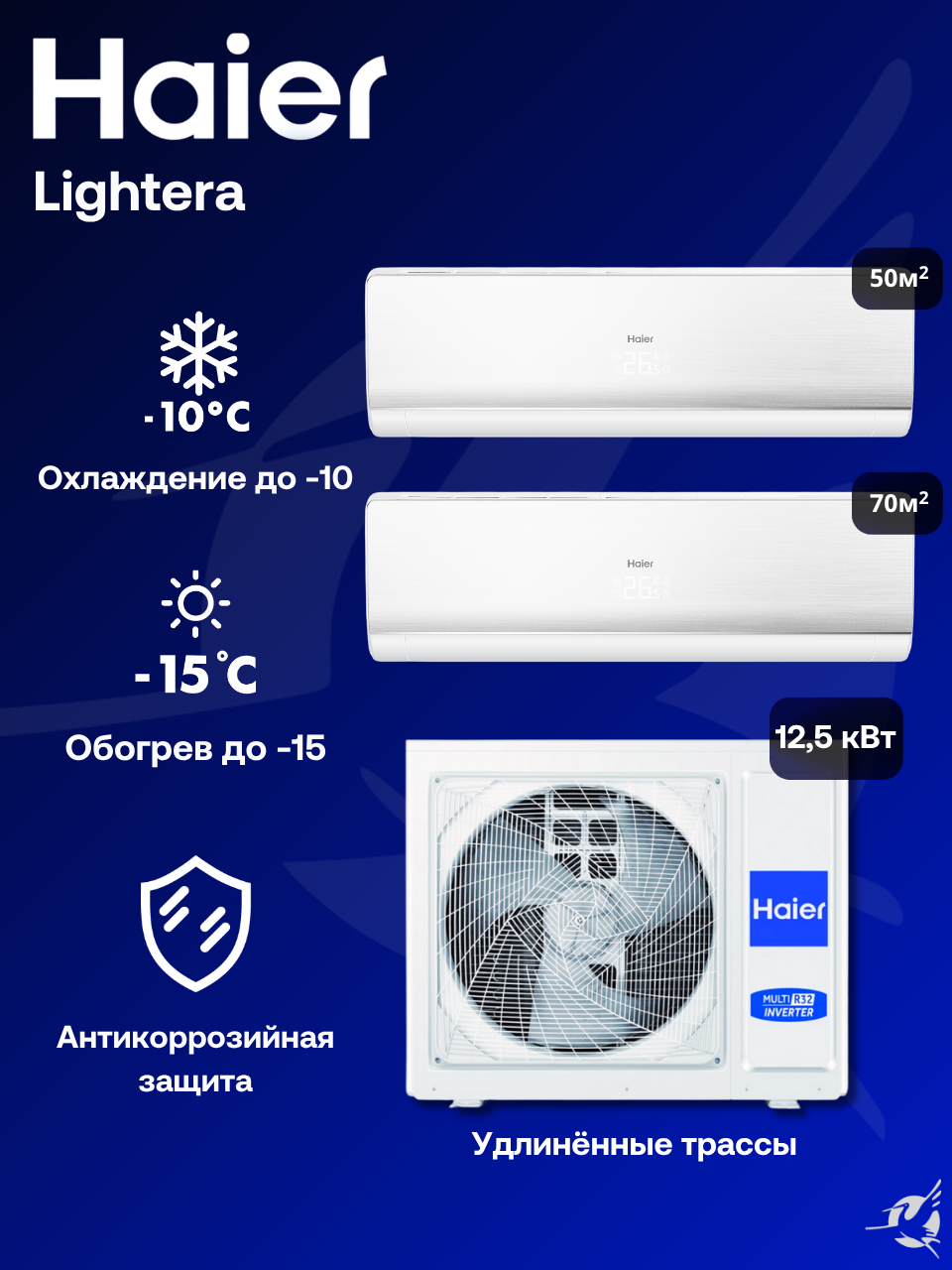 Мультисплит-система Haier Lightera Super Match AS18NS6ERA-W + AS24NS6ERA-W (wi-fi) / 5U125S2SL1FA на 50 + 70 м²