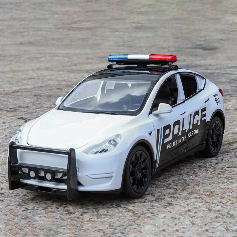 Миниатюрная модель автомобиля из литого металла Тесла модели Y Полицейская, машина автомобиля Игрушки ,1:24 Tesla Model Y, со светом и звуками