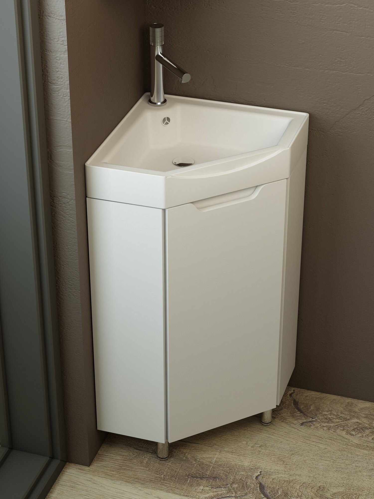 Тумба напольная угловая Emmy Агата 43 с умывальником Вега 43