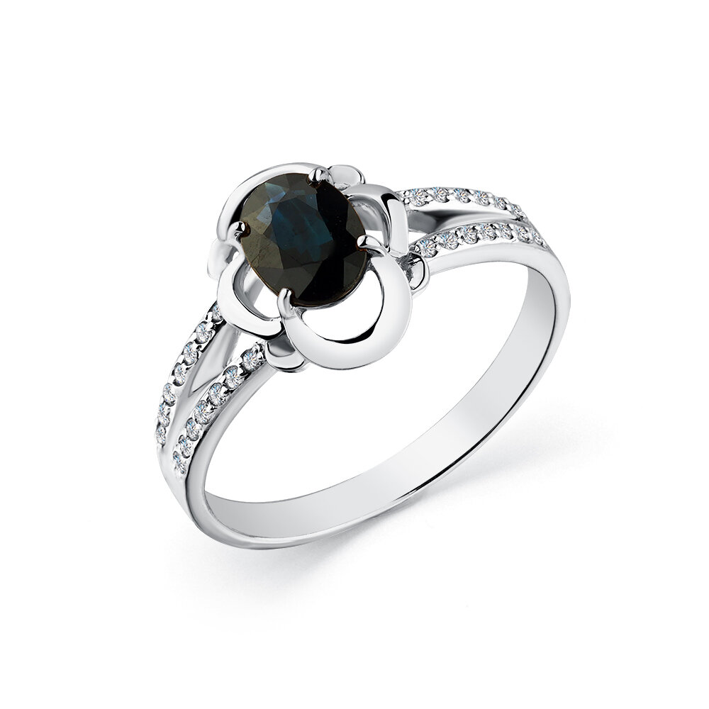 Кольцо, белое золото, 585 проба, бриллиант, сапфир