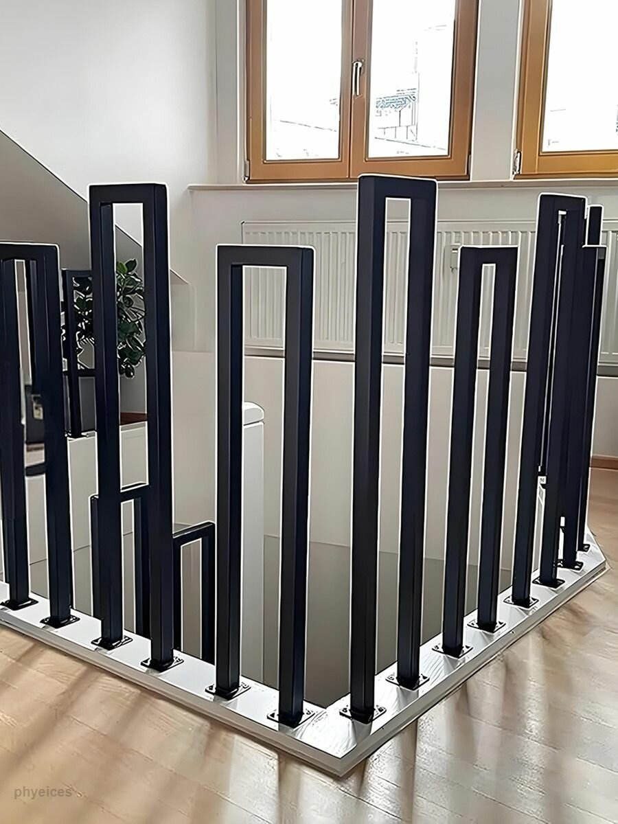 Металлические прямые перила, кованые ограждения для дома, террасы, крыльца (чёрные, высота 8501100 мм)