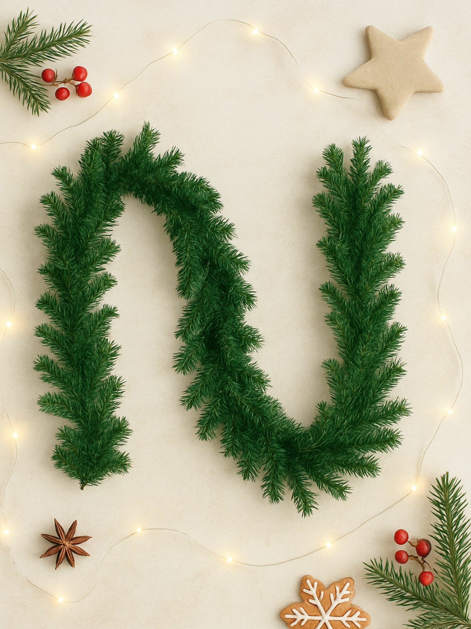 Ветка еловая искусственная гирлянда хвойная для украшения новогодняя рождественская натуральная на дверь 270 см зелёная на камин 220 веток