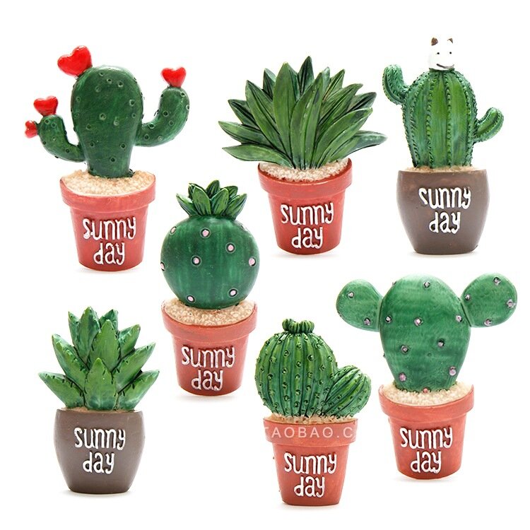7 милых магнитов на холодильник из смолы с изображением кактусов, креативные магниты с изображением суккулентов с дизайном «Солнечный день», декоративные магниты с зеленью для кухни, офиса и домашнего декора