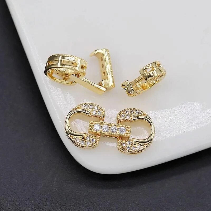 1 шт, медь, позолоченный циркон, двойное полукруглое ожерелье, браслет, соединительная застежка, аксессуары, материалы для изготовления ювелирных изделий своими руками