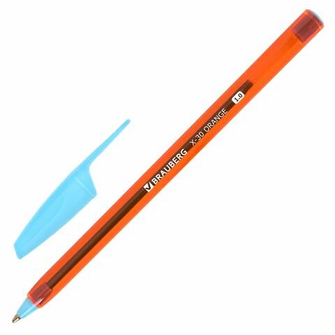 150 шт. Ручка шариковая BRAUBERG X-30 ORANGE, синяя, мягкое письмо, пишущий узел 1 мм, линия письма 0,5 мм, 144333