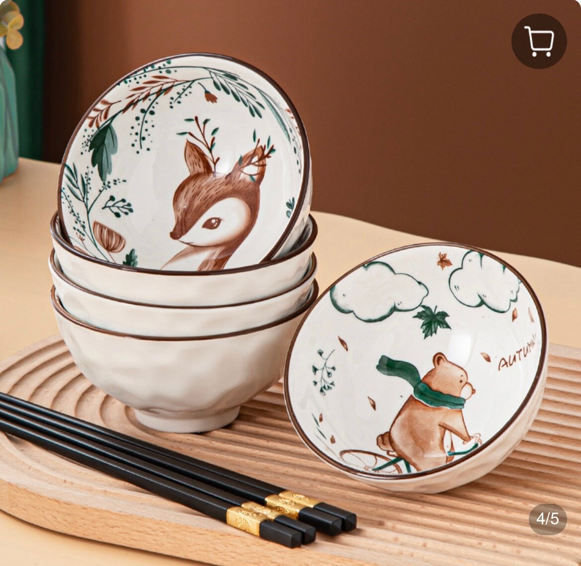 Набор пиал "Звери" 6 штук в наборе, по 250 мл, фарфор, диаметр 11 см, высота 5.5 см