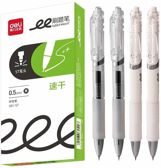 Ручка гелев. автоматическая Deli S01-ST ассорти d=0.5мм черн. черн. карт. уп. резин. манжета