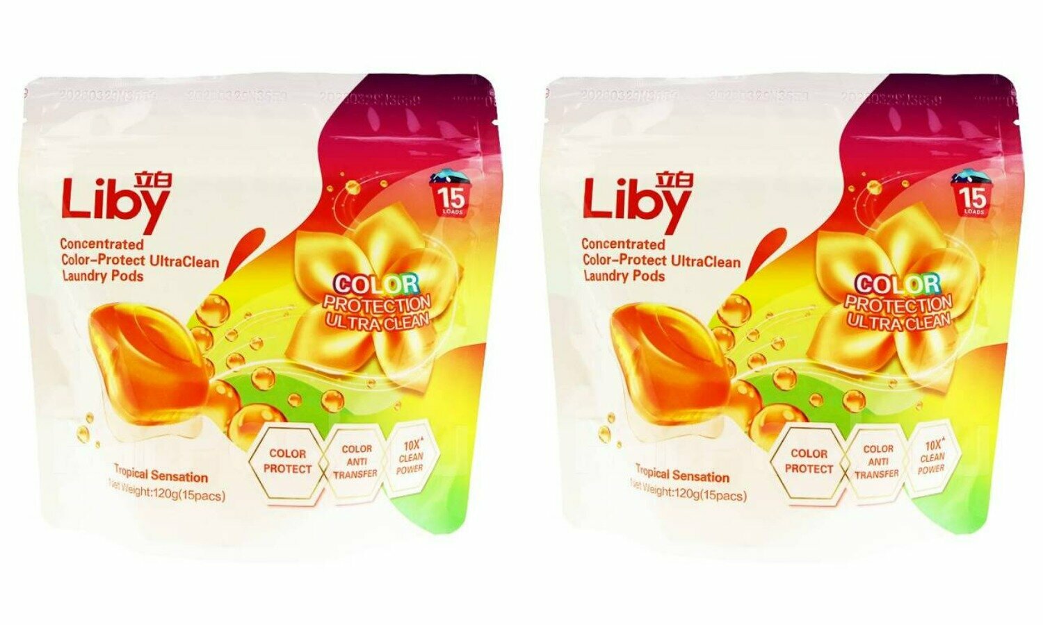 Капсулы для стирки Liby, концентрат с кондиционером, Color Защита цвета, 120 гр , 15 шт, 2 уп