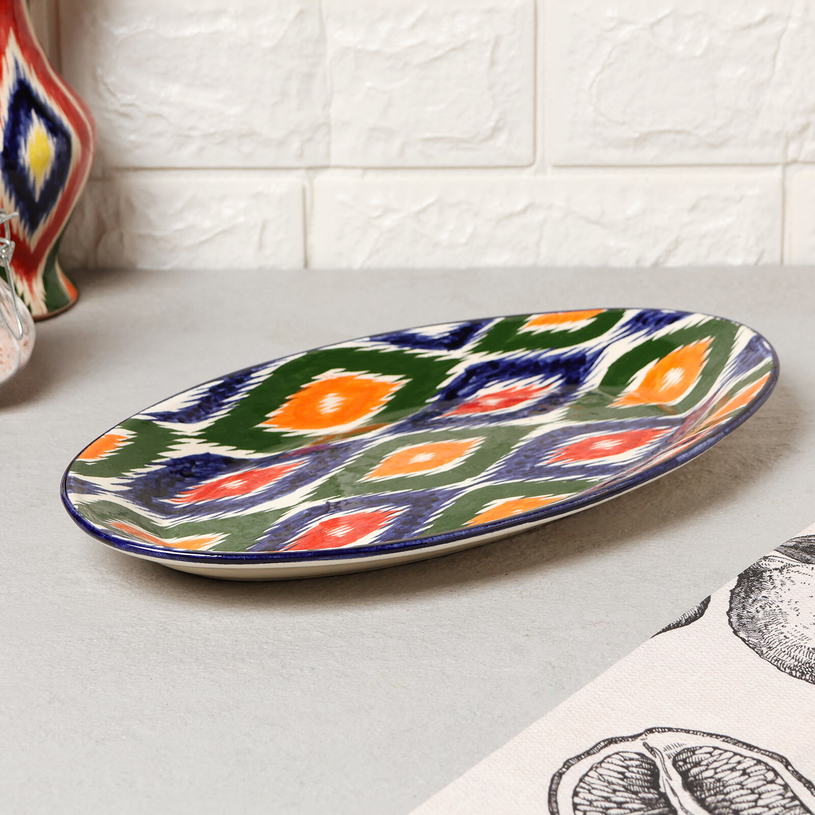 Селёдочница узбекская Риштанская Керамика «Атлас», 29.5 см, разноцветная