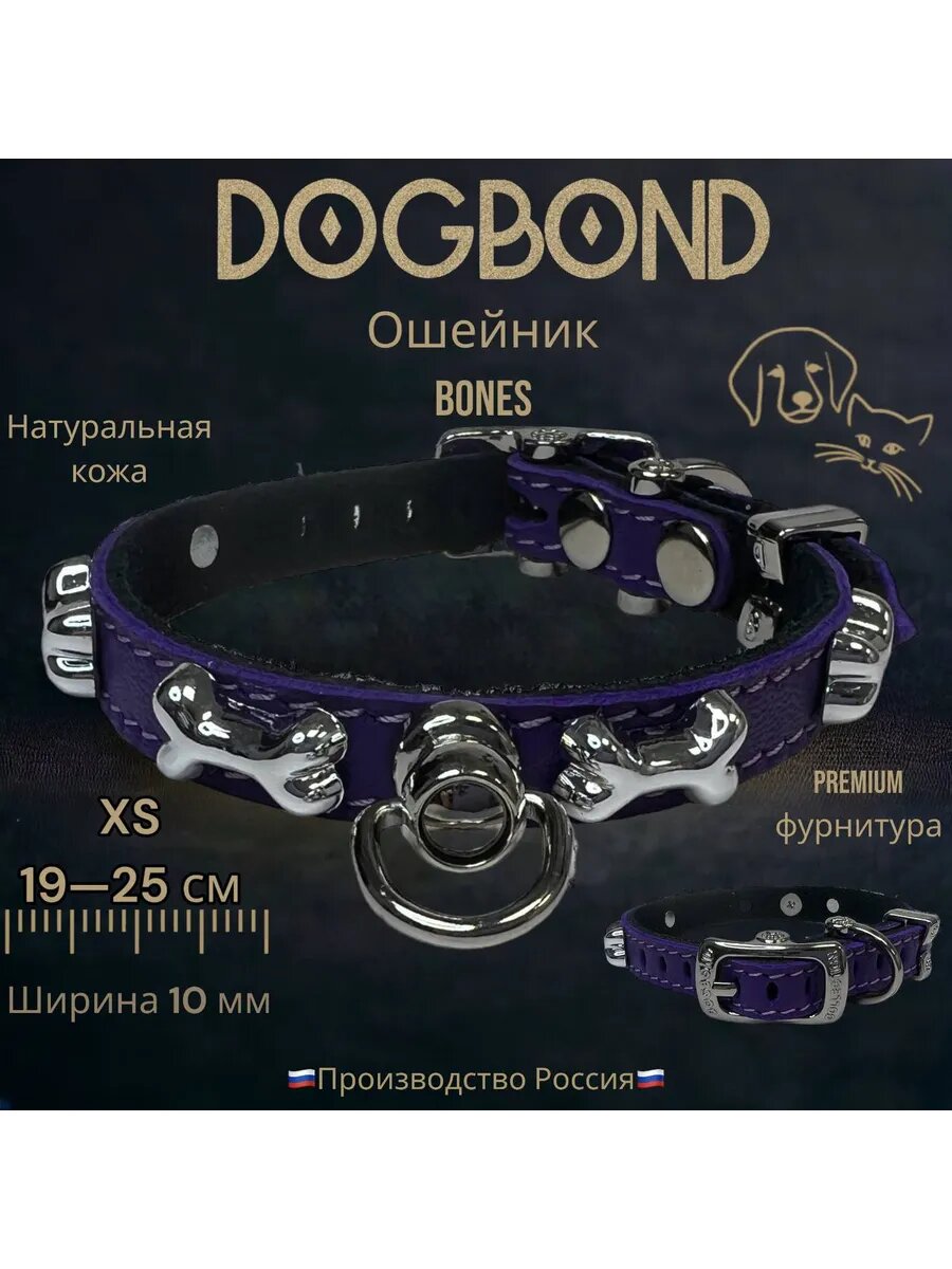 Ошейник Dogbond Bones кожаный для собак малых пород и кошек