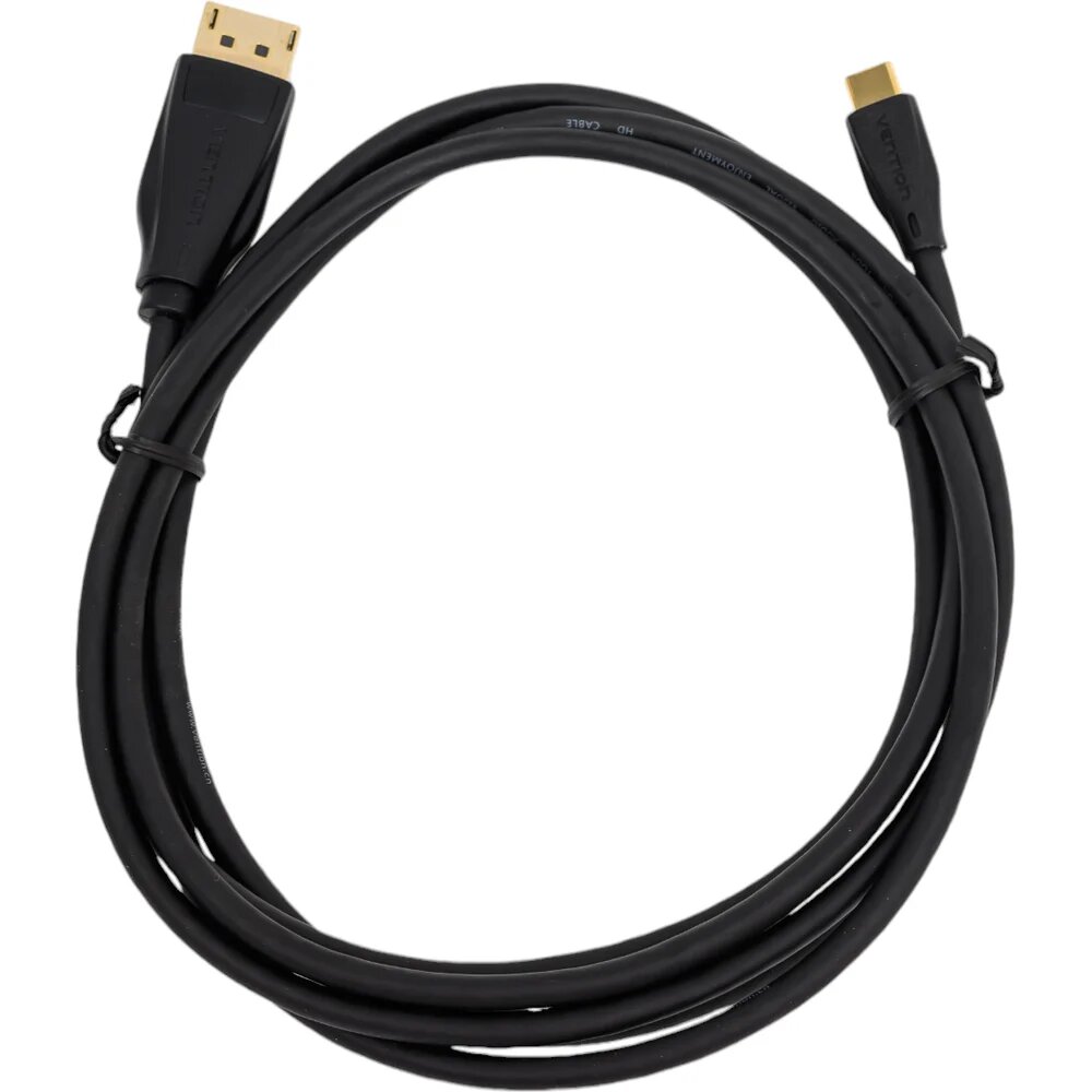 Кабель VENTION USB-CM / DP M - 2 м. CGYBH, черный, морозостойкий, медь ПВХ, USB‑C к DisplayPort, круглая форма — фото 1