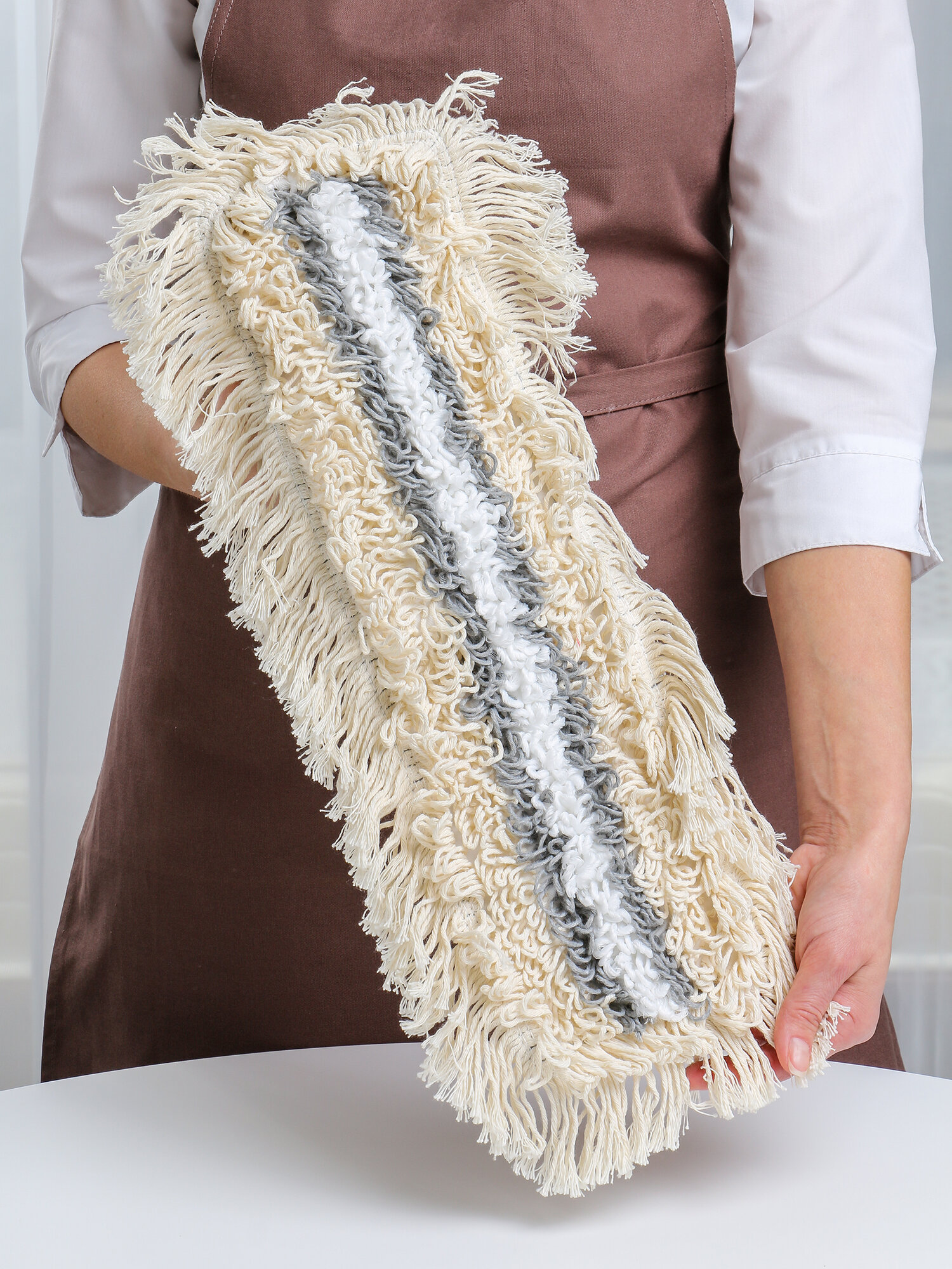 Сменный блок для швабры хлопок, 44х13 см, плоский, прямоугольный, серо-белый