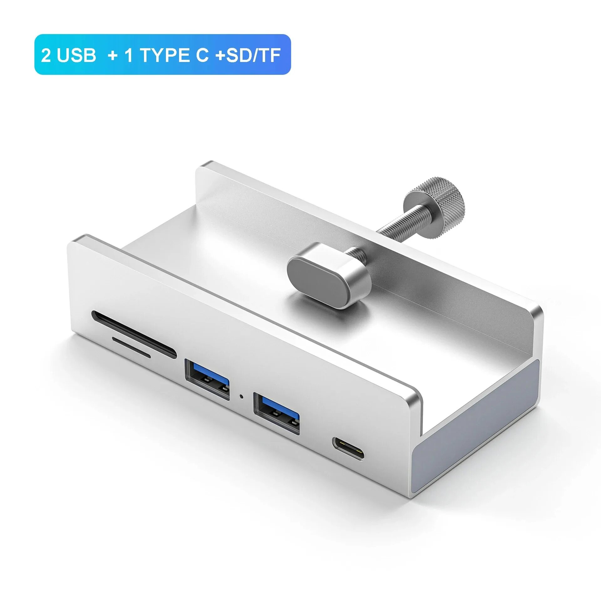 Док-станция USB 2 + Type-C + SD/TF, серебристая