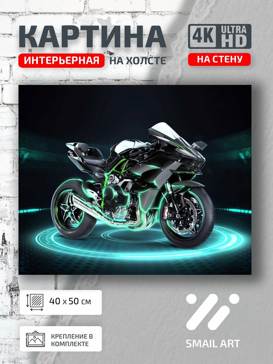Картина на холсте интерьерная 40 на 50 на стену Мотоцикл ninja для офиса авто дизайн декор