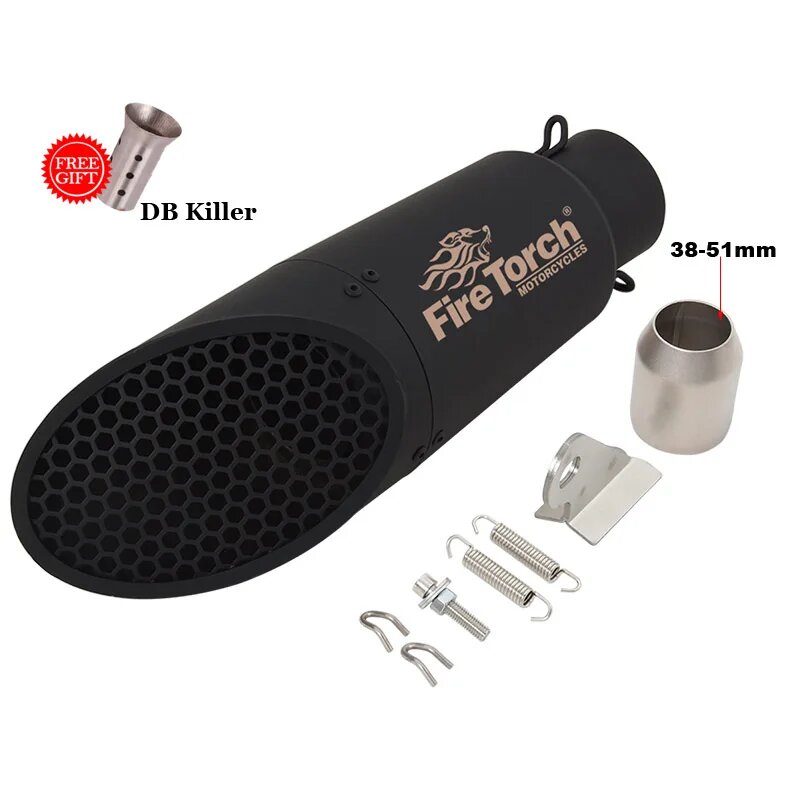 Универсальная выхлопная труба для мотоцикла, 51 мм, глушитель дБ, модифицирующий сетчатый глушитель для мотоциклов Kawasaki Z900, Yamaha R1, R6, DUKE 1290, MT09 Черный, Type G