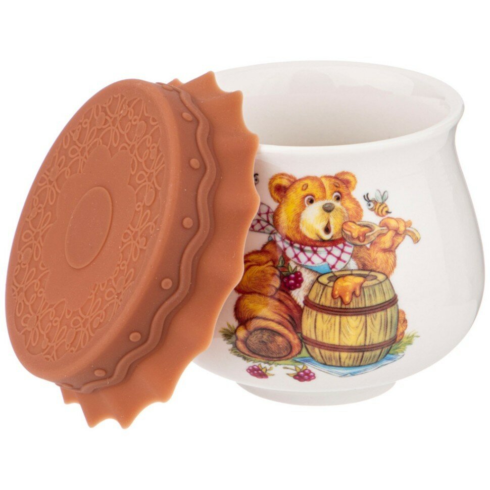 Баночка с силиконовой крышкой (арт.359-308)"Мед"фарфор, силиконовая крышка 180мл