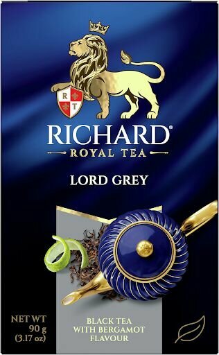 Чай черный RICHARD Lord Grey Цейлонский с ароматом бергамота и лимона, листовой, 90г x 3 упаковки