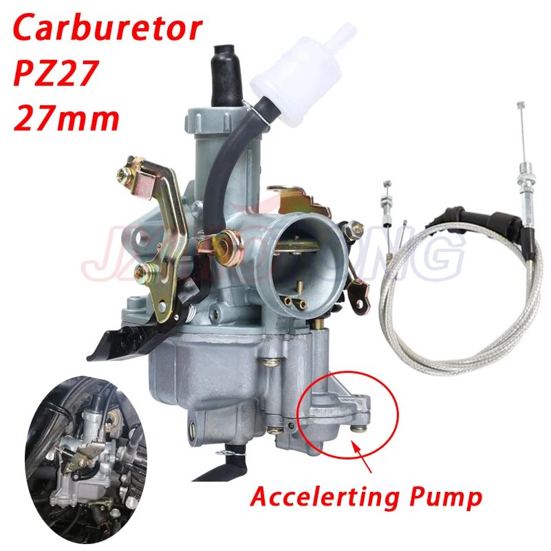 Карбюратор PZ27 27мм с ускорителем и тросом для CG125cc-300cc