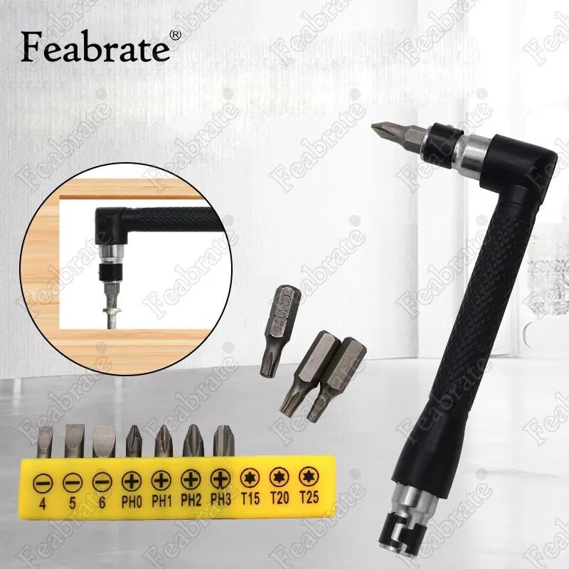 Отвертка для бит, угловая двухсторонняя 1/4" с набором бит для отвертки 500731