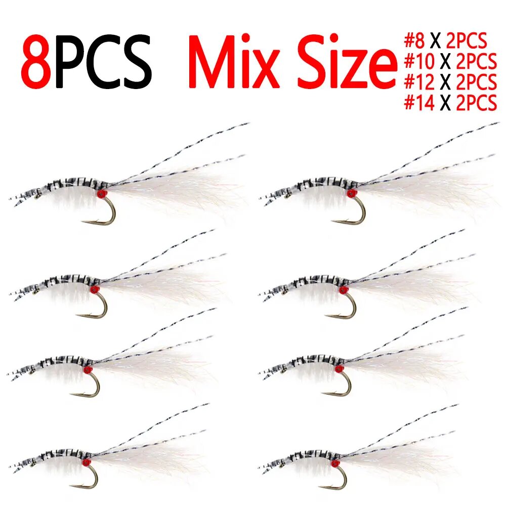 Bimoo Креветочные мухи для рыбалки 6/8 шт. #8-#14 8pcs Mix Size