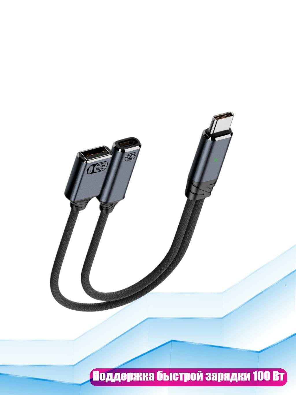 USB-C OTG кабель-адаптер с поддержкой быстрой зарядки 100 Вт, Серый - USB типа C