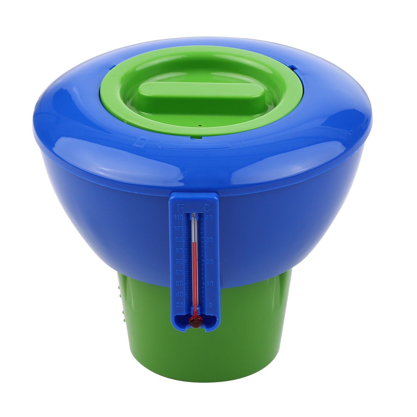 Дозировщик для бассейна 8 дюймов с термометром, плавающий регулируемый дозировщик хлорных таблеток для бассейнов, спа, горячих ванн, аквариумов и прудов, цвет синий и зеленый, материал ПВХ, диапазон температур 0-40℃ (30-110℉), размер изделия 8 дюймов,