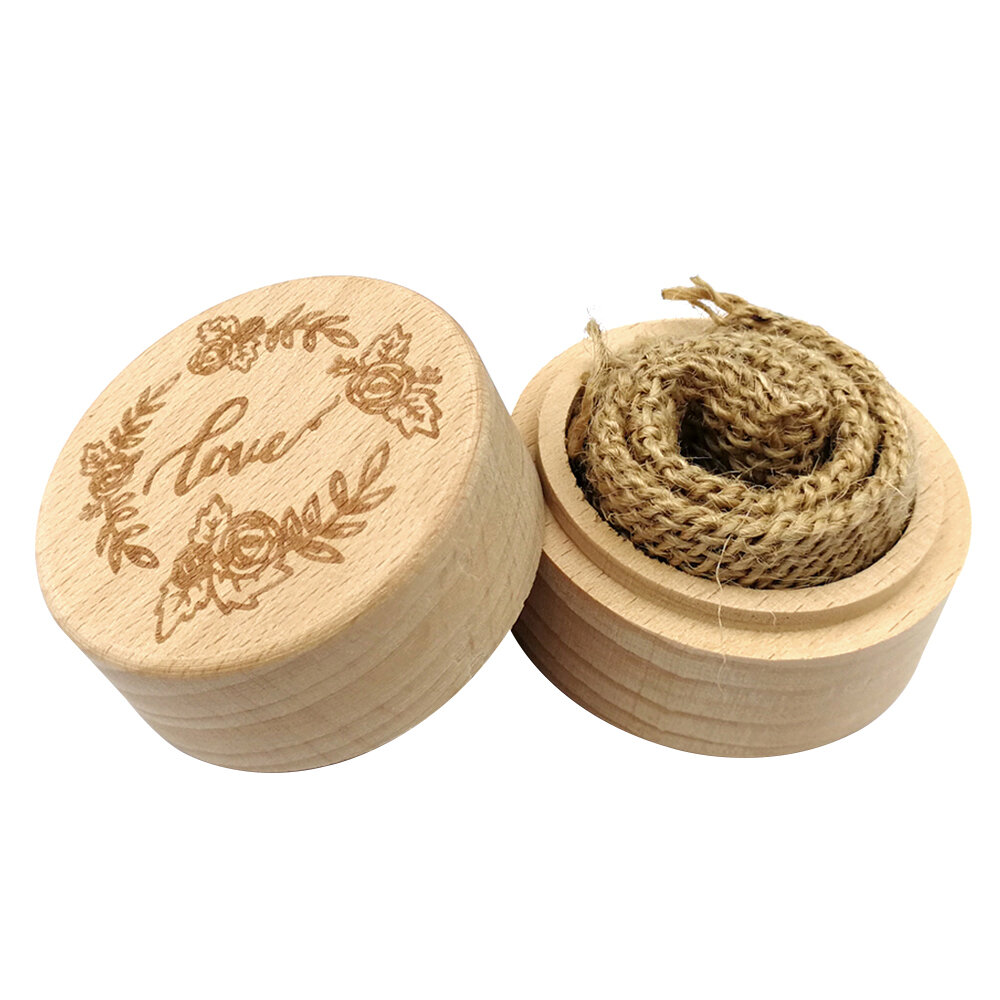 Деревянная круглая коробка для обручальных колец из бука с буквами Love на поверхности, модель 1-19#, цвет Сандаловое дерево, материал Бук, размер предмета 52*42мм, вес упаковки 38.4г, 1 шт.
