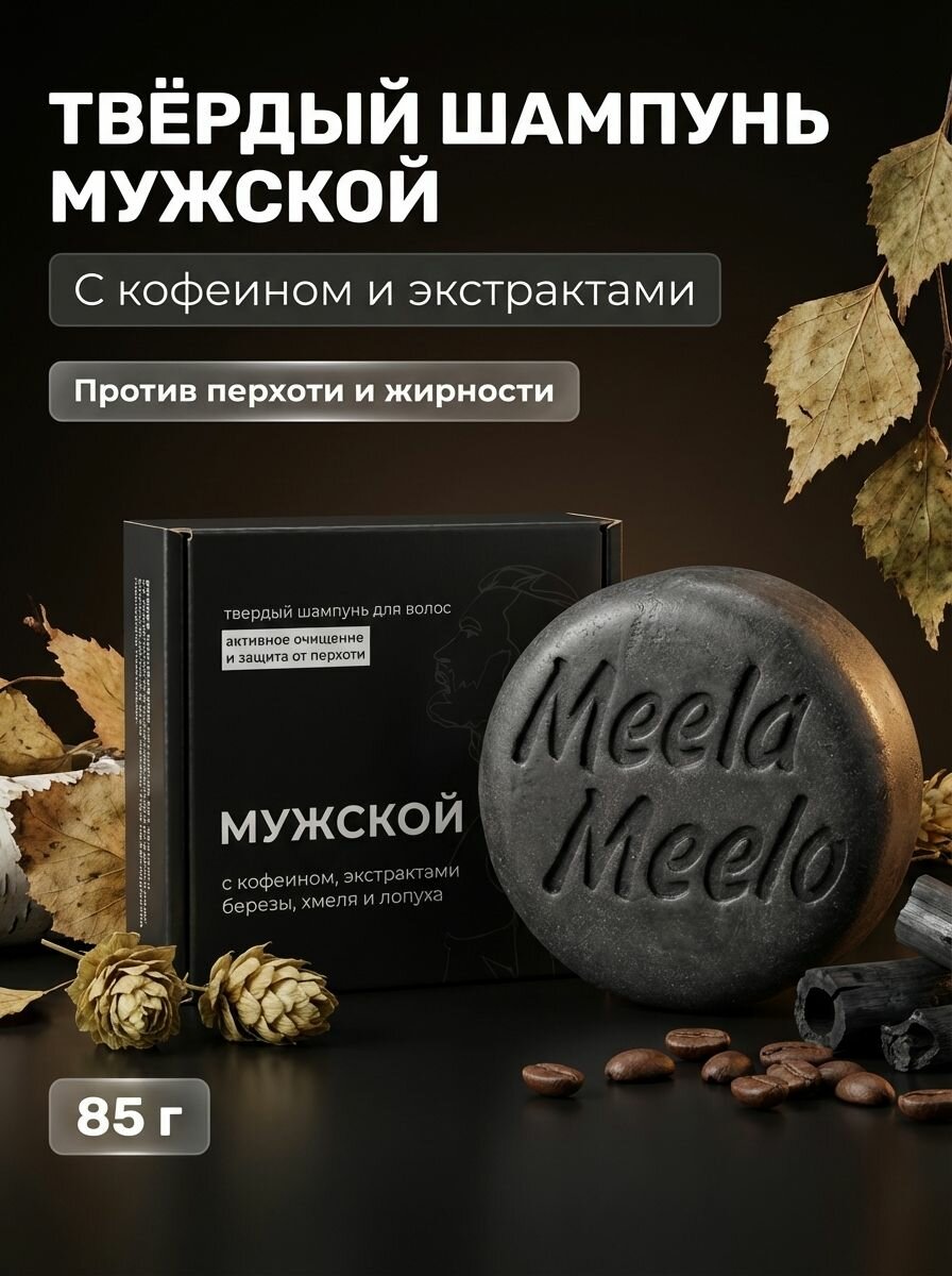 Твёрдый шампунь Мужской укрепляющий с кофеином, берёзой, хмелем и лопухом, 85 г