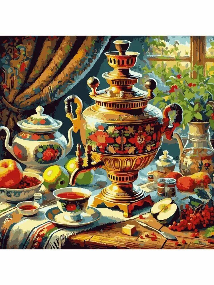 Картина по номерам на подрамнике Самовар 40х50 см