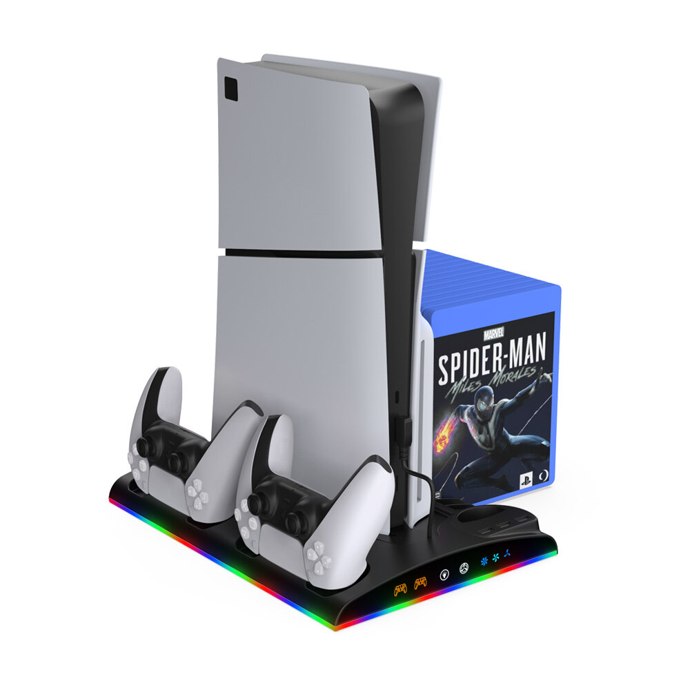 Многофункциональный стенд для PS5/PS5 Slim/Pro c охлаждением и док-станцией, RGB, черный