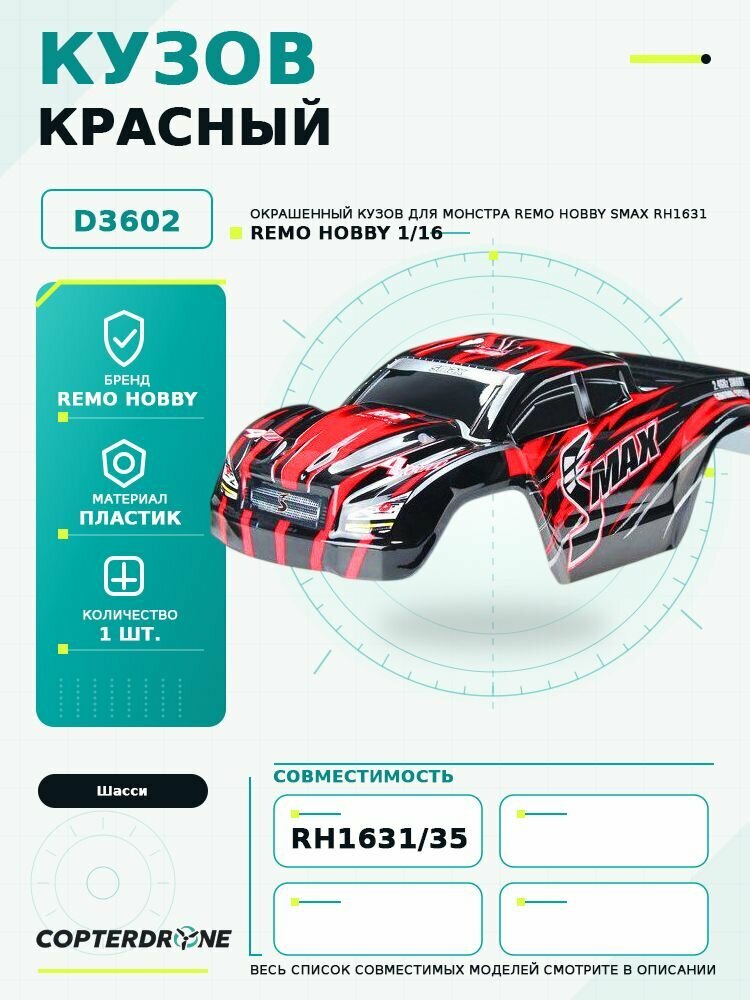 Красный кузов для монстров Remo Hobby SMAX 1:16 - D3602