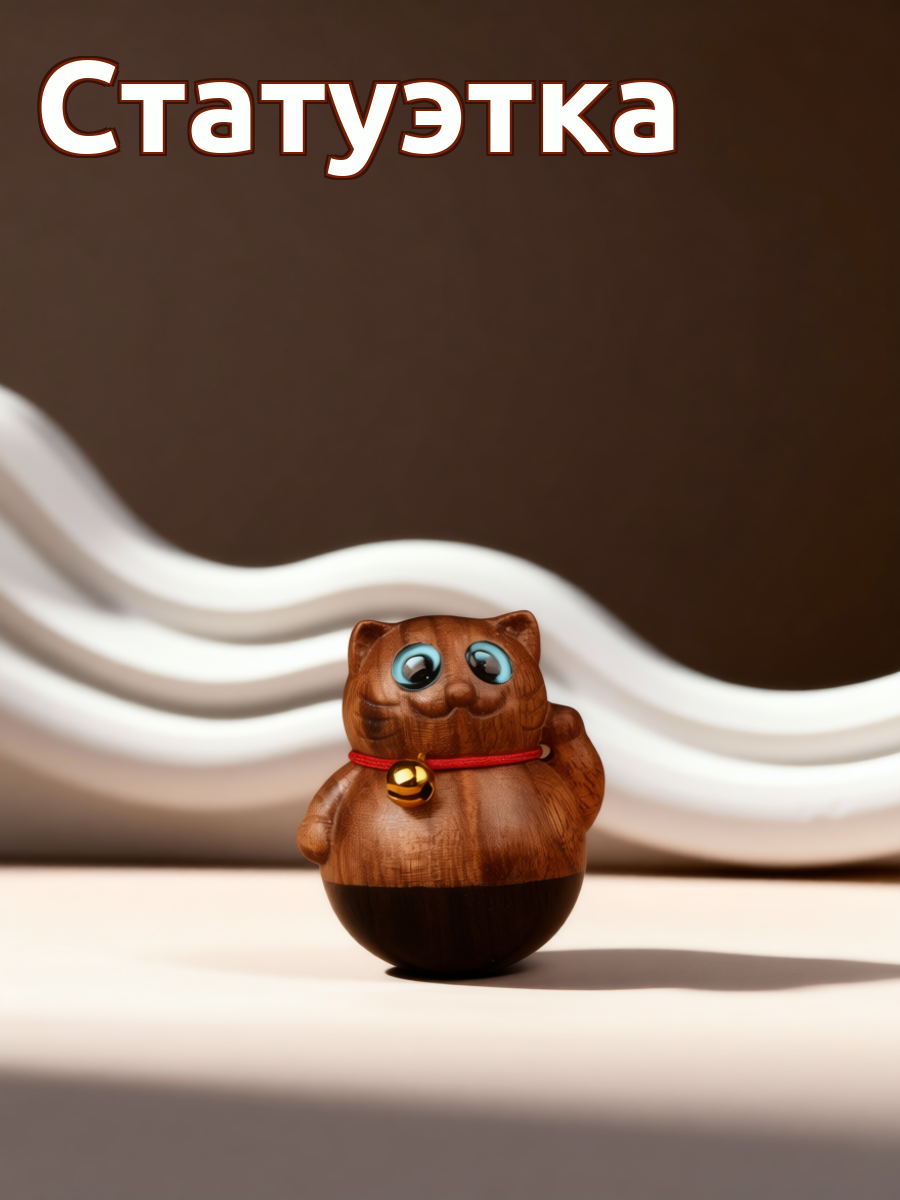 Деревянный Кот ФORTUNA Игрушка Для Декора В Интерьере Размер 4 5X3 7CМ