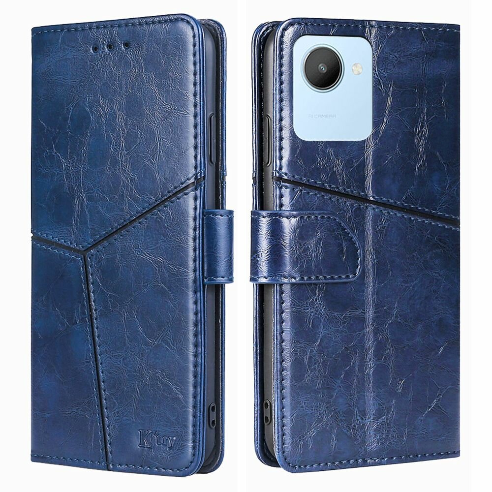 Чехол-книжка MyPads для Realme C30/Narzo 50i Prime/Реалми Нарзо 50i Прайм/Реалми C30, объединяет геометрию(темно-синий)