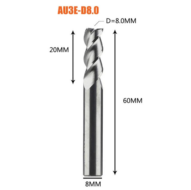 Dreanique трехзаходная фреза по алюминию для чпу станка (8х20х60х8 Z3) AU3E-D8.0 39821