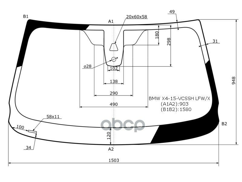 Стекло лобовое (Камера/ Датчик дождя) BMW X4 14-18 XYG арт. BMW-X4-15-VCSSH LFW/X